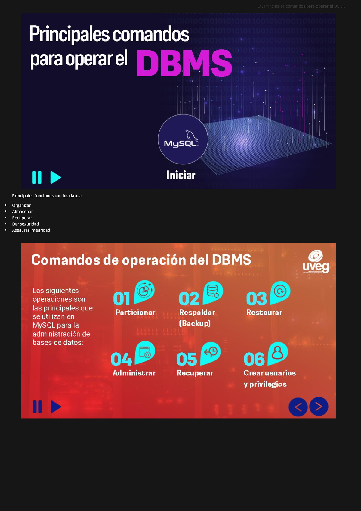 Lección 4. Principales comandos para operar el DBMS - Administración de Bases de Datos v2 - Studocu