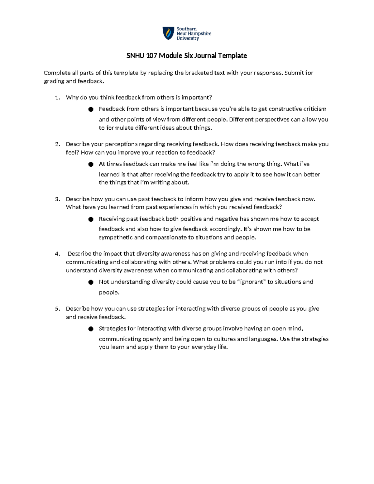 Module 6 Journal - SNHU 107 Module Six Journal Template Complete all ...