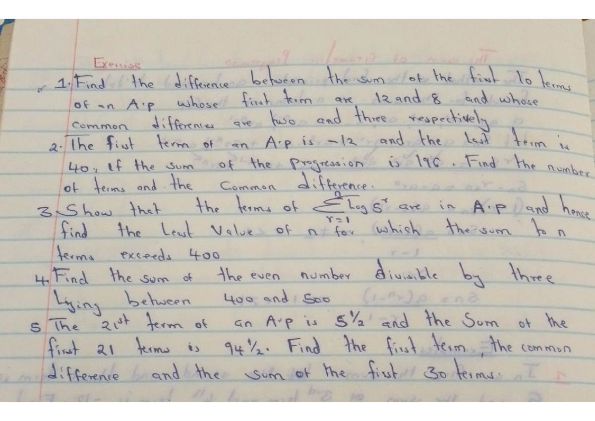 SMA Algebra: Exercise 1 - A.P. Problems and Solutions - Studocu