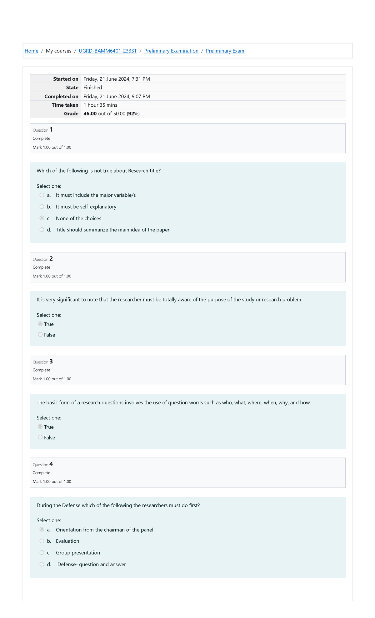 Preliminary Exam on Thesis Writing (Course Code: TBD) - Studocu