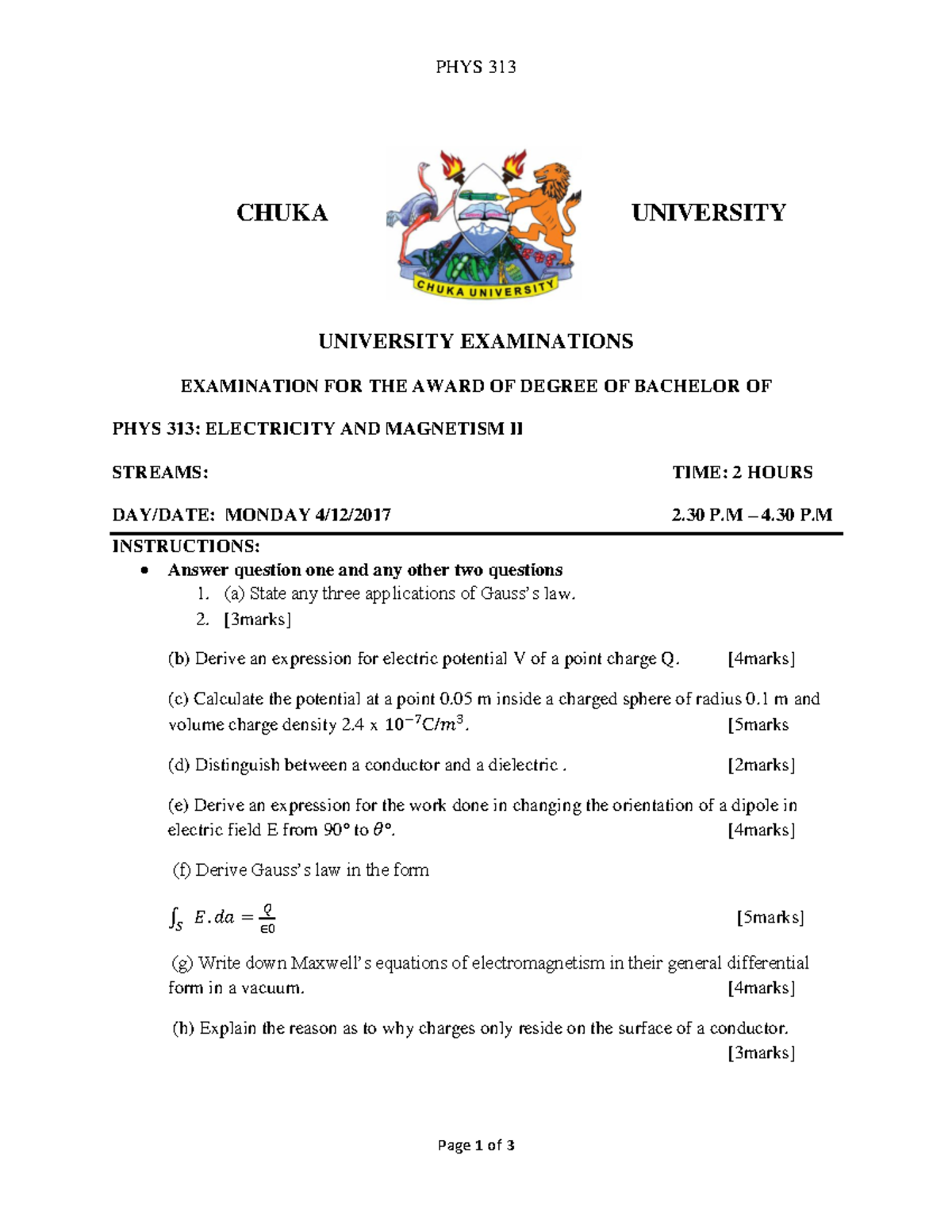 PHYS 313 - Electricity and Magnetism II Final Exam Notes - Studocu