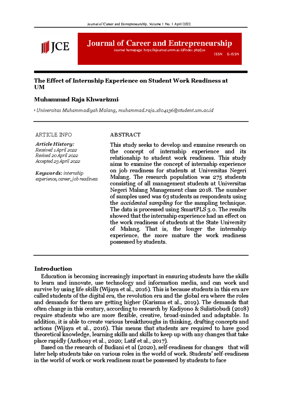 Admin: Analyzing Internship Experience’s Impact on Student Work Readiness at UM - Studocu