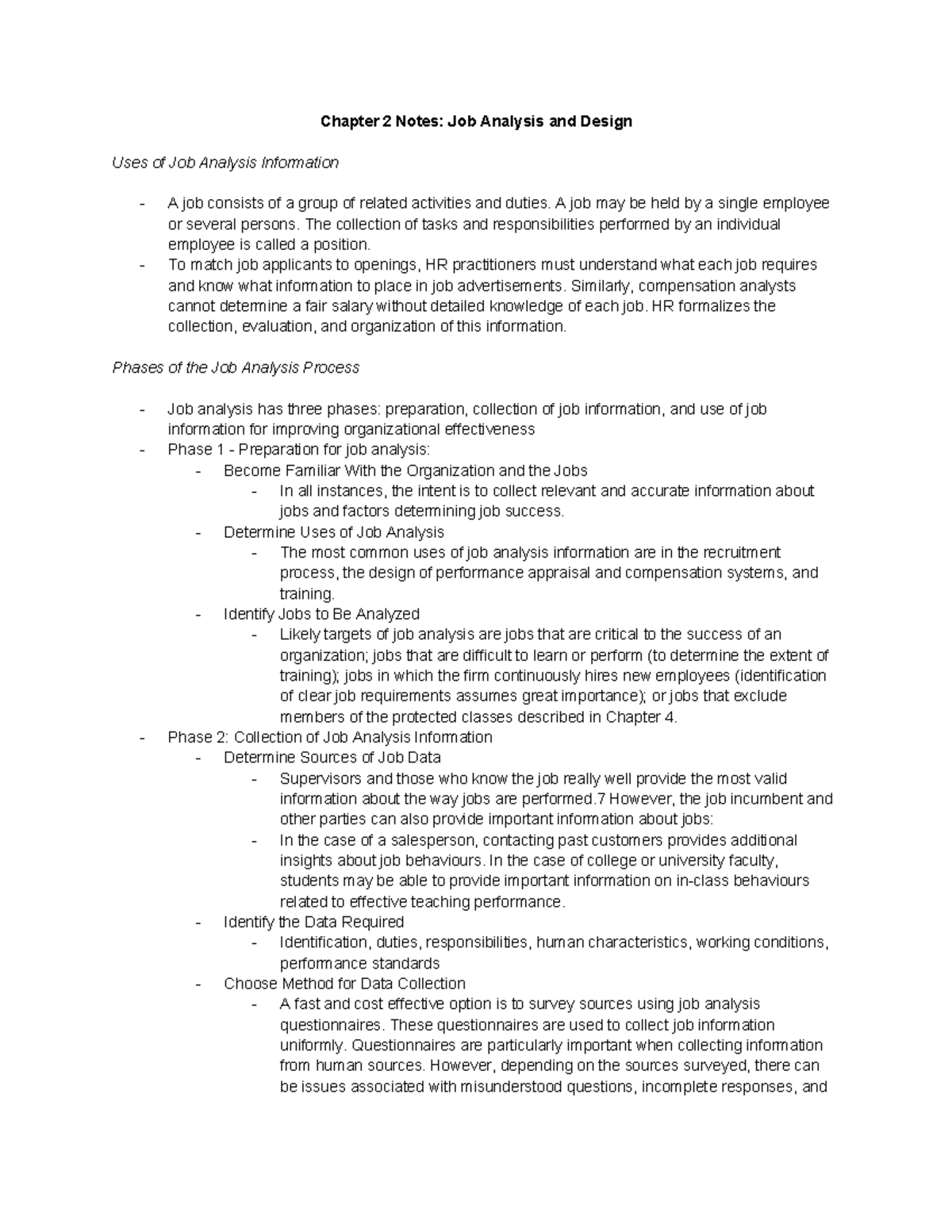 Chapter 2 Notes: Job Analysis & Design (HRM 101) - Studocu