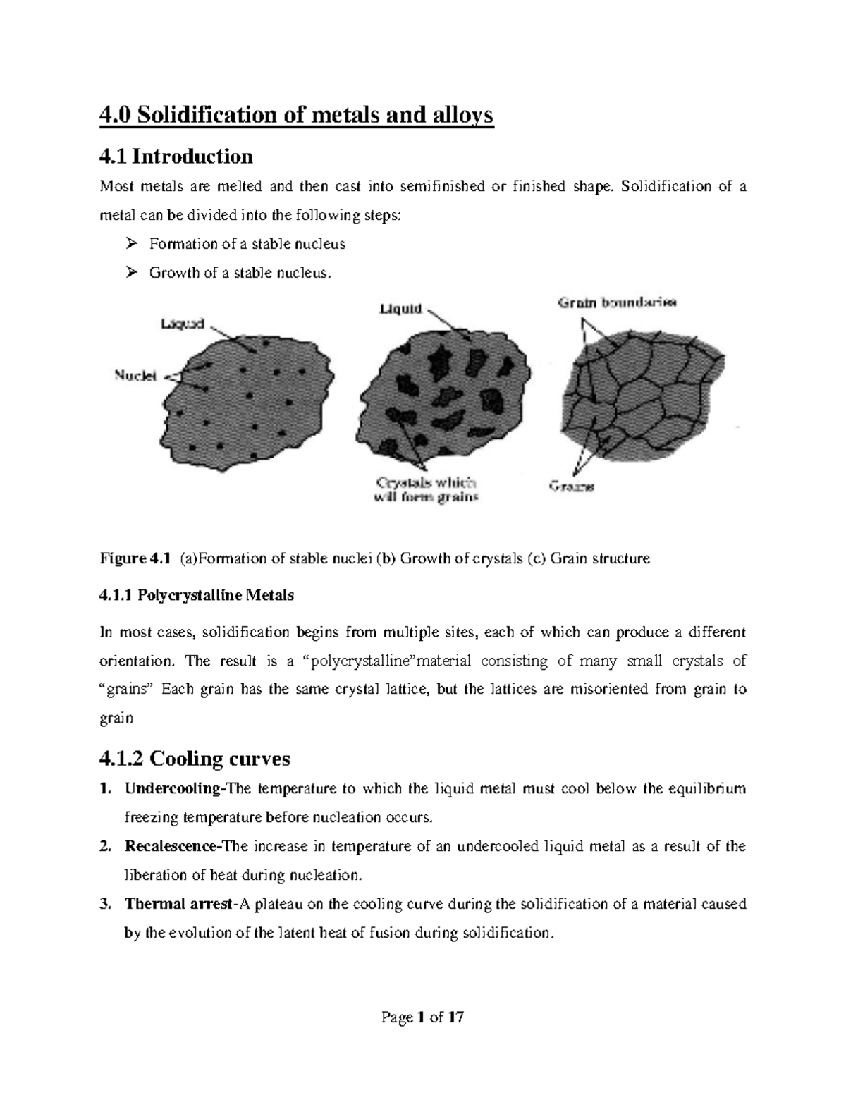 Lesson 4: Solidification Processes in Metals and Alloys - Studocu