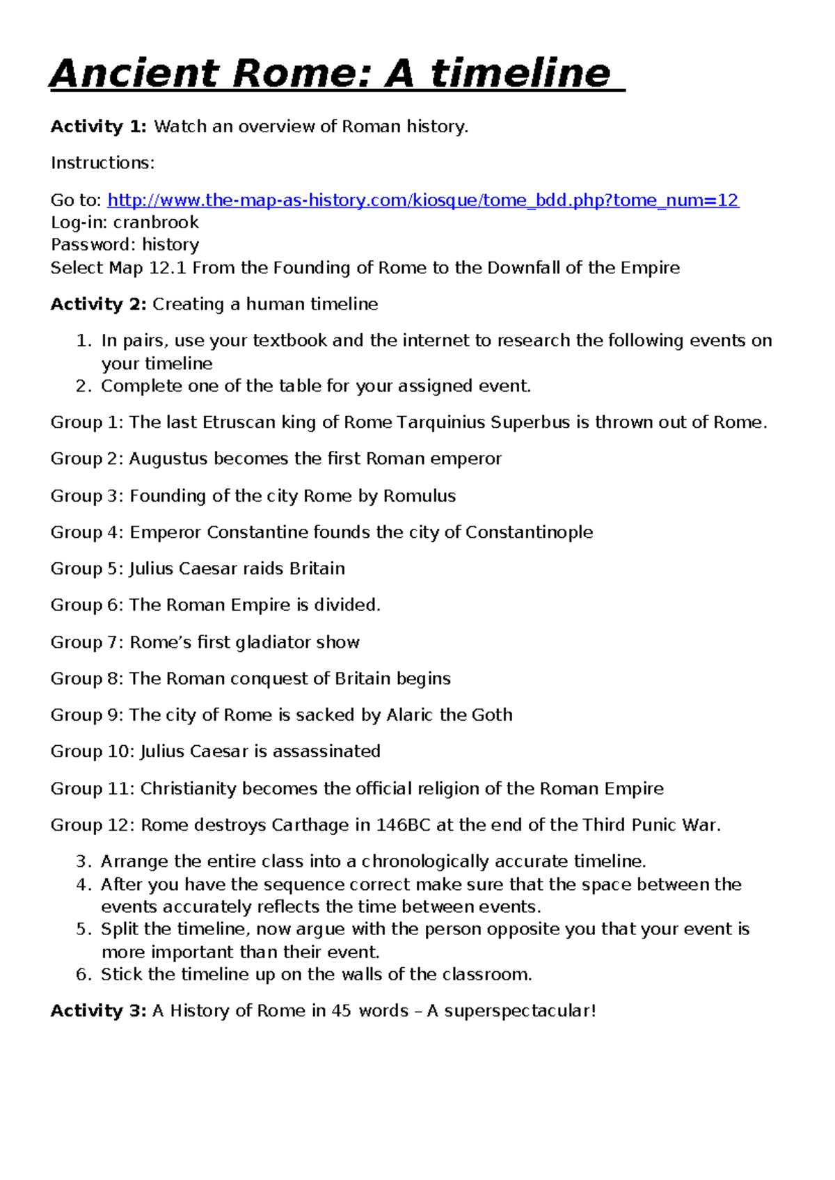 MYPhr 01: Ancient Rome Timeline Activities and Analysis - Studocu