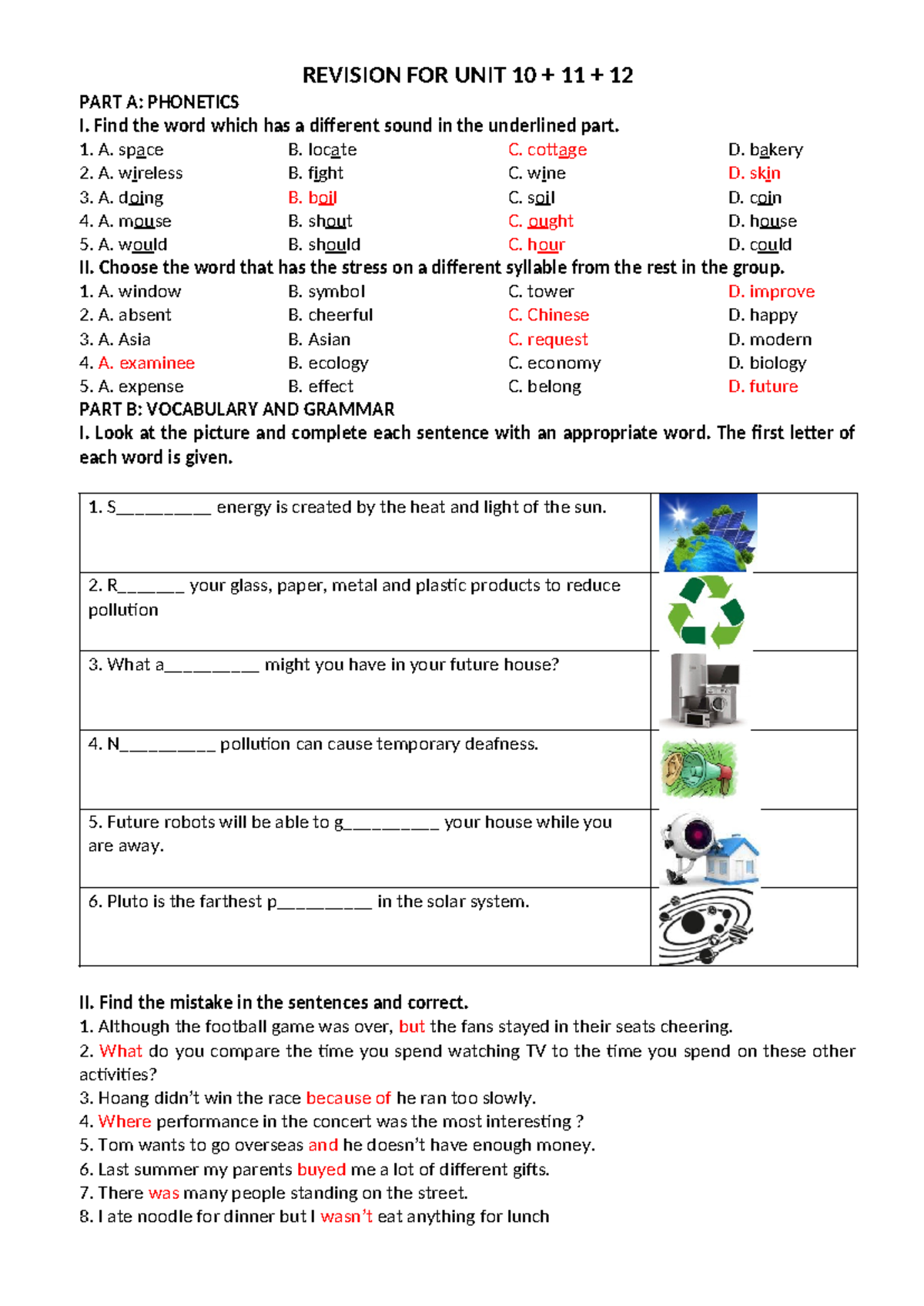 Revision for Units 10, 11, and 12: Phonetics & Grammar - Studocu
