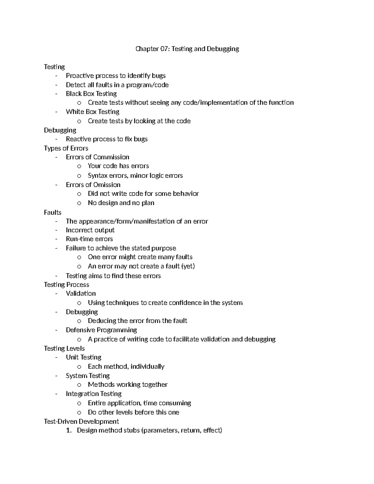 CMPT 270: Chapter 07 - Testing and Debugging Techniques - Studocu