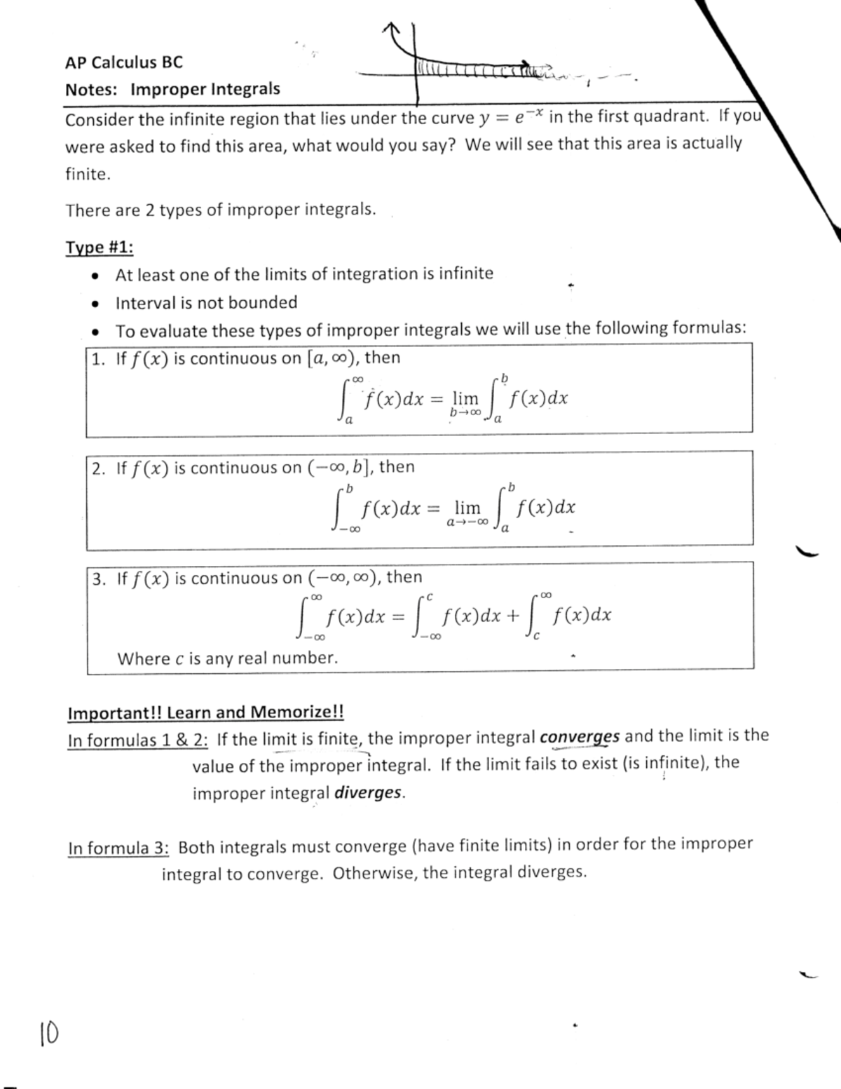 Improper integrals - Calc BC notes for Unit 6 - AP Calculus BC Notes ...