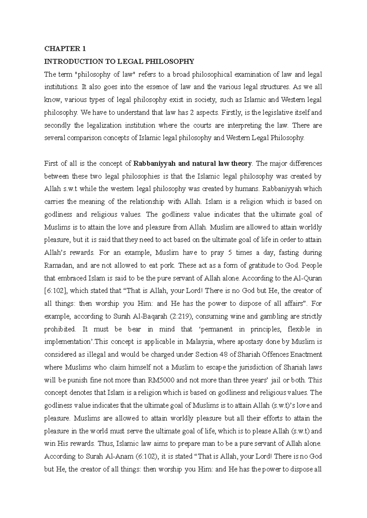 Chapter 1 ( Introduction to Legal Philosophy) - CHAPTER 1 INTRODUCTION ...