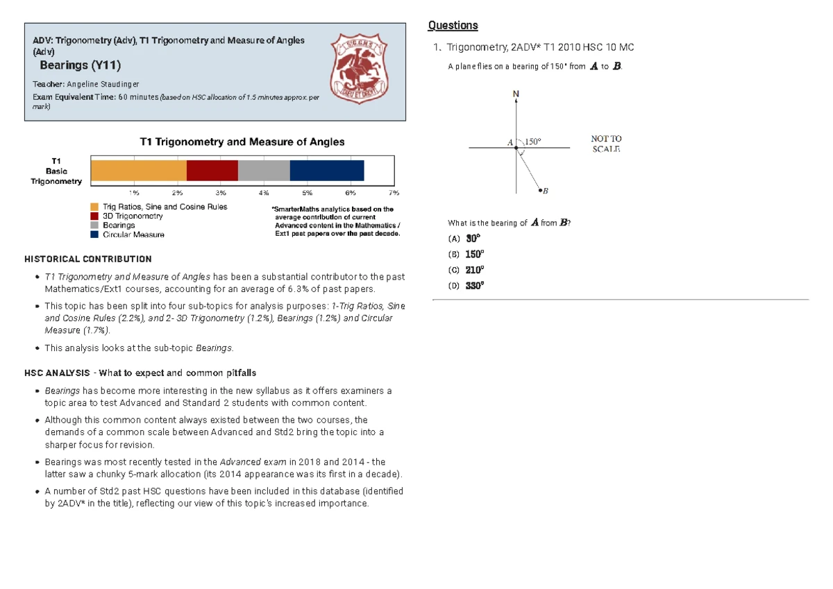 2024 HSC Mathematics Advanced Exam Solutions - Paper 1 Answers - Studocu