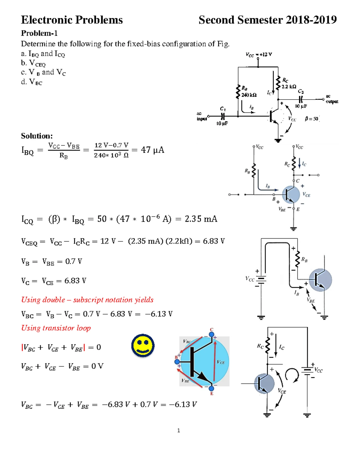 BJT-BIAS- Problems & Solutions - Electronic Problems Second Semester 2018- 2019 Problem ...
