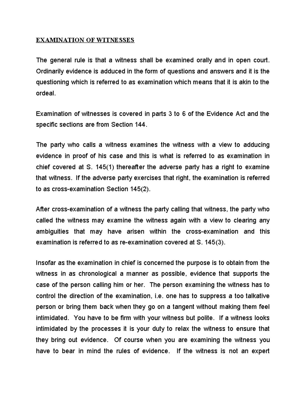Evidence Act: Examination of Witnesses and Cross-Examination Techniques ...