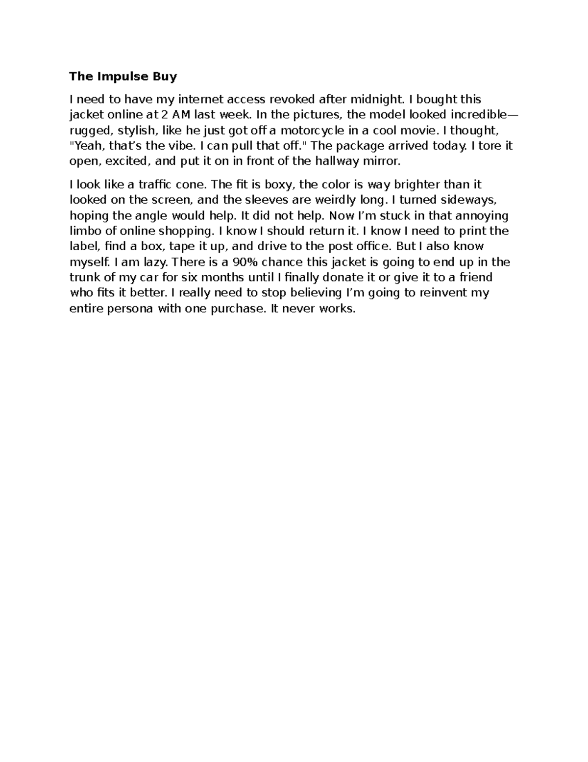 The Impulse Buy: A Cautionary Tale of Online Shopping - Studocu