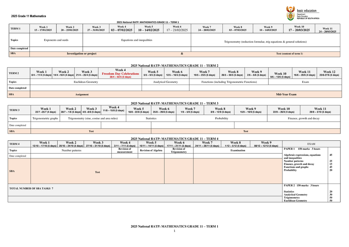 2025 Maths ATP Grade 11 - it's clear - 2025 National RATP: MATHEMATICS ...