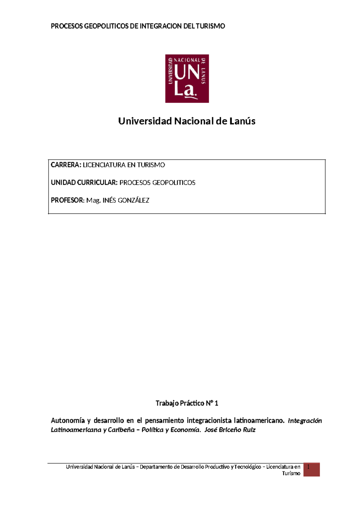 TP: Procesos Geopolíticos de Integración del Turismo en América Latina ...