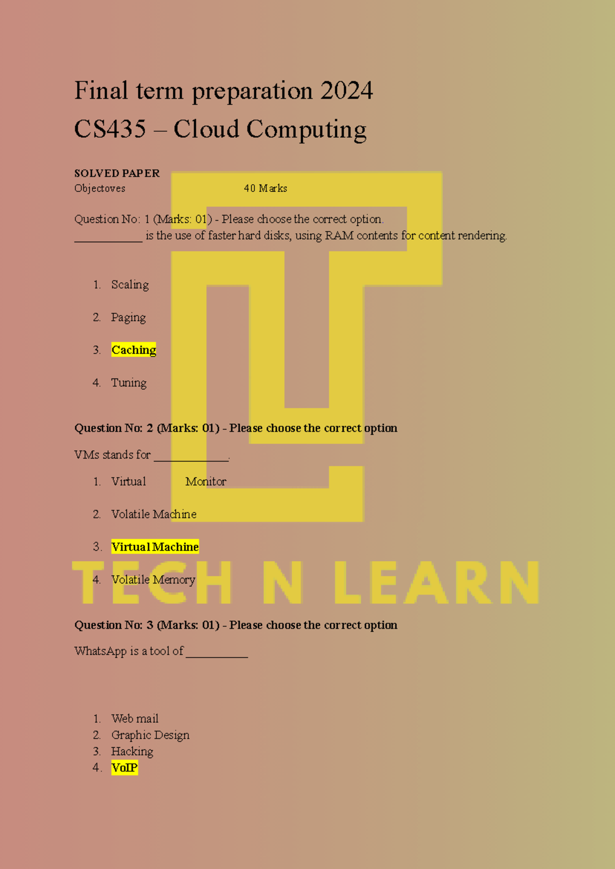 CS435 Final Term Preparation Solved Paper 2024: Key Questions & Answers - Studocu