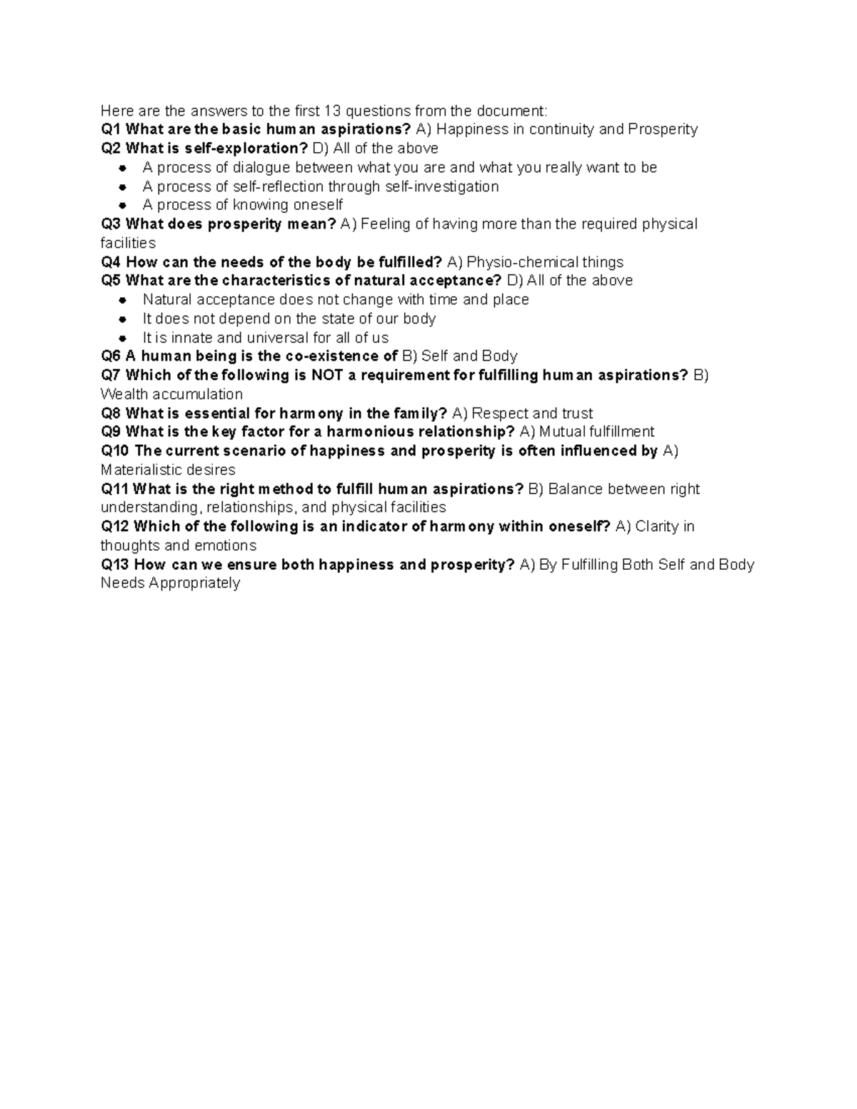 Universal Human Values: Answers to Q1-Q13 - BUHK408 - Studocu