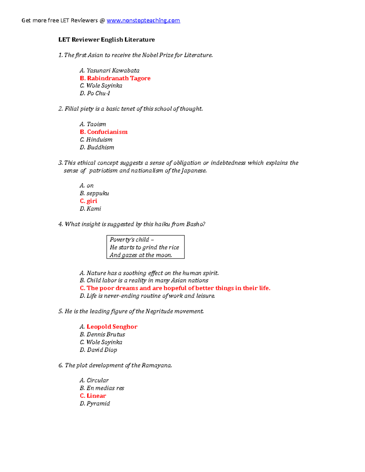 LET English Literature Reviewer for Teaching Licensure Exam - Studocu