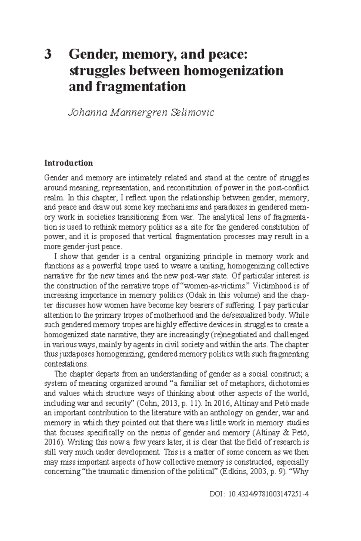 Gender, Memory, and Peace: Navigating Homogenization and Fragmentation ...