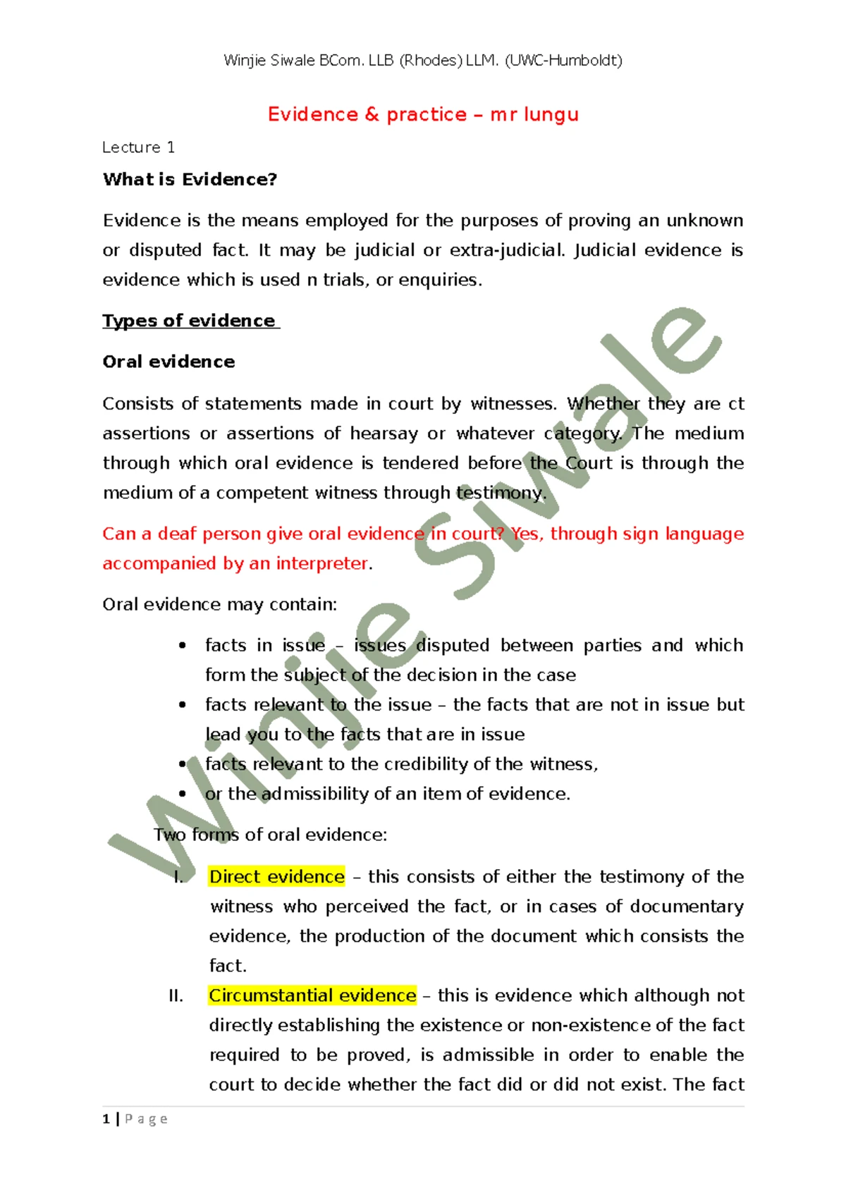 Evidence Law Case Study Guide - Comprehensive Overview - Studocu