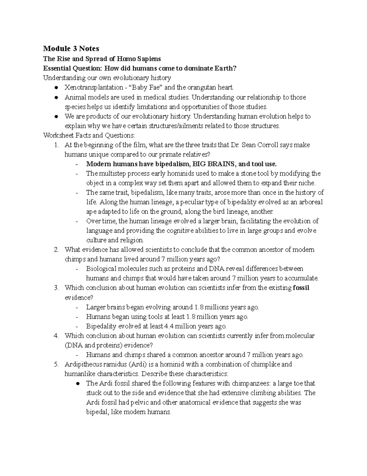 Module 3 Exam: Insights on Human Evolution and Comparative Analysis ...