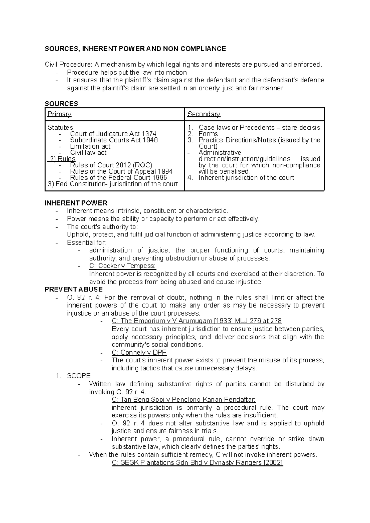 SOURCES, INHERENT POWER AND NONCOMPLIANCE - SOURCES, INHERENT POWER AND ...