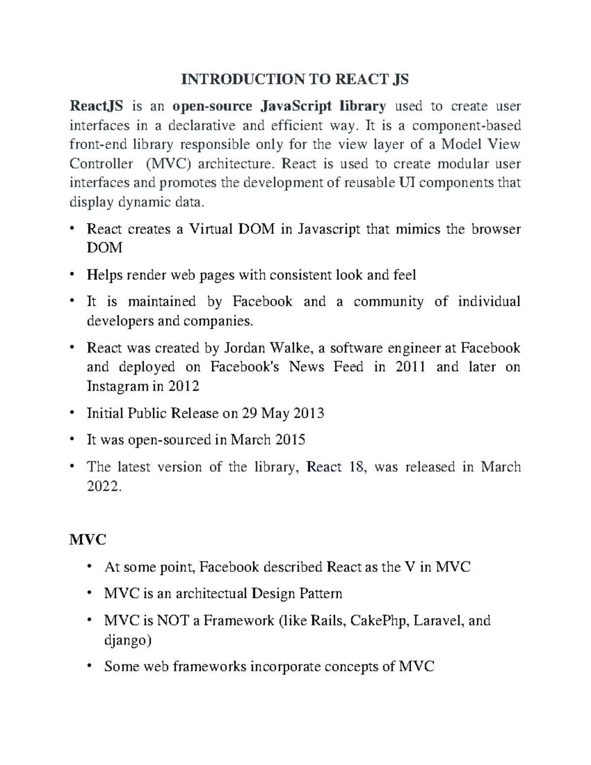 ReactJS Basics: Understanding Components, JSX, and MVC Architecture - Studocu
