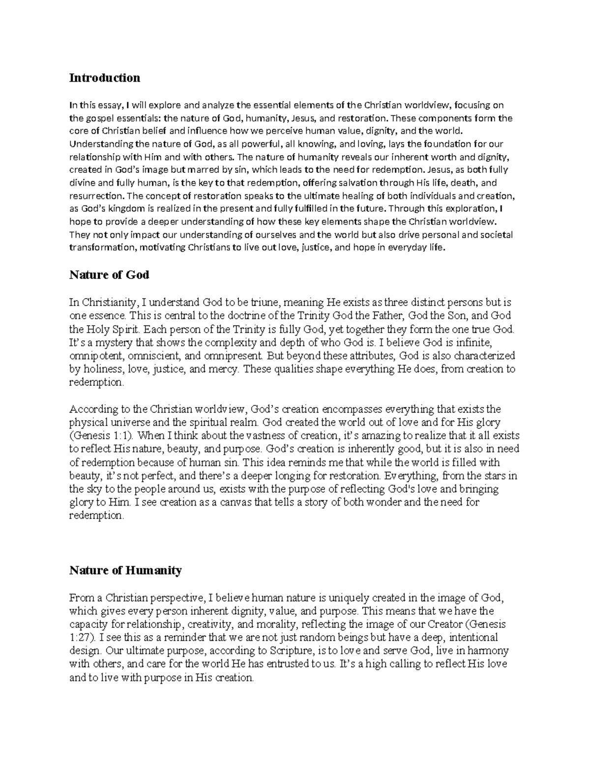Christian Worldview Analysis: Exploring God, Humanity, and Restoration ...