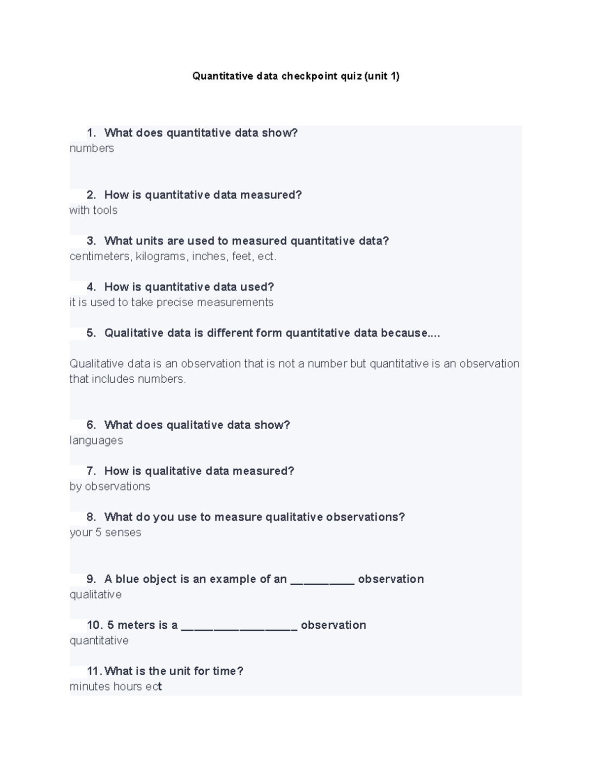 Quantitative data pop quiz - Quantitative data checkpoint quiz (unit 1 ...