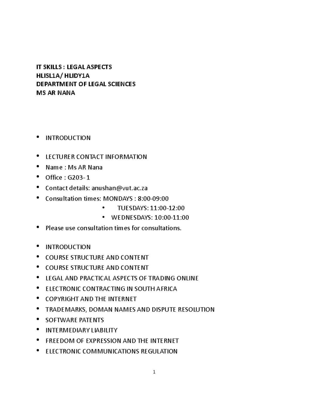 IT Skills HLISL1A: Legal Aspects of Cyber Law - Chapters 1, 4 & 8 Notes ...