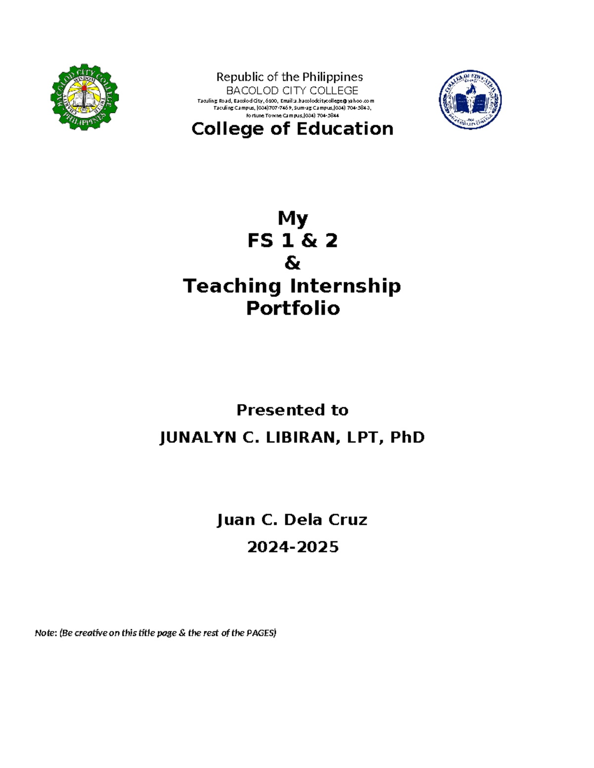 FS-1 & 2 Teaching Internship Portfolio - Final Submission - Studocu