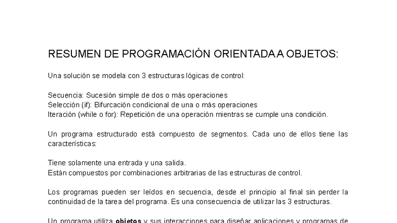 Resumen de Programación Orientada a Objetos - Estructuras y Conceptos ...