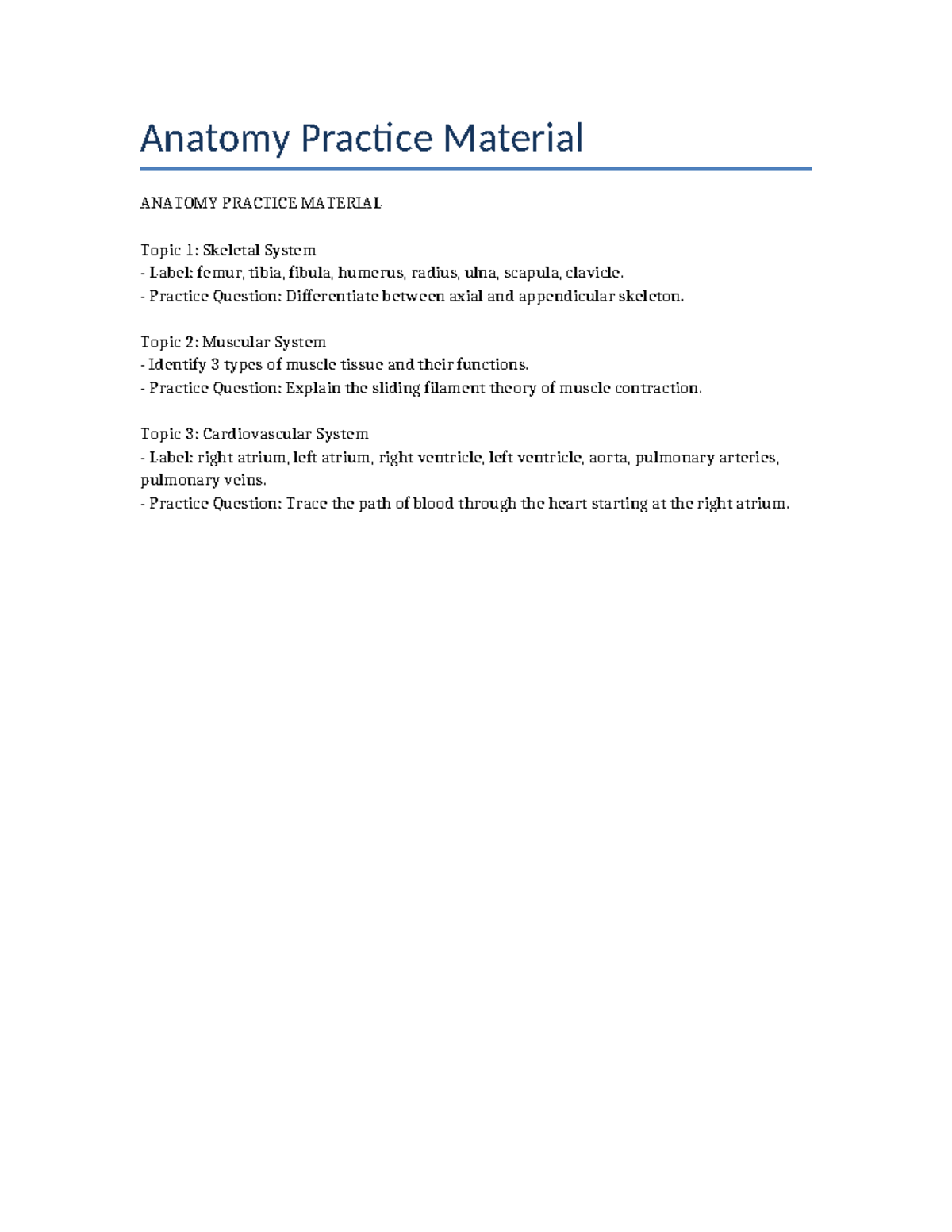 Anatomy practice material - Anatomy Practice Material ANATOMY PRACTICE ...