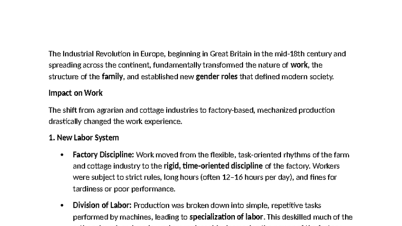 The Industrial Revolution in Europe: Impact on Work, Family & Gender ...