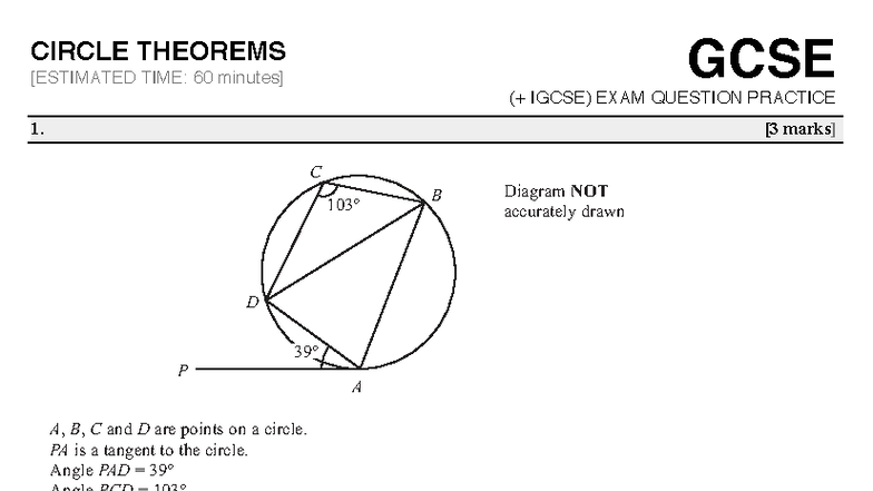 Circle theorems gcse 9 1 practice questions 30278 - CIRCLE THEOREMS ...