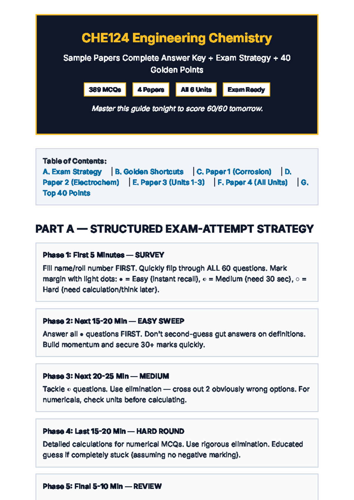 CHE124 Engineering Chemistry Sample Papers Answer Key & Exam Tips - Studocu