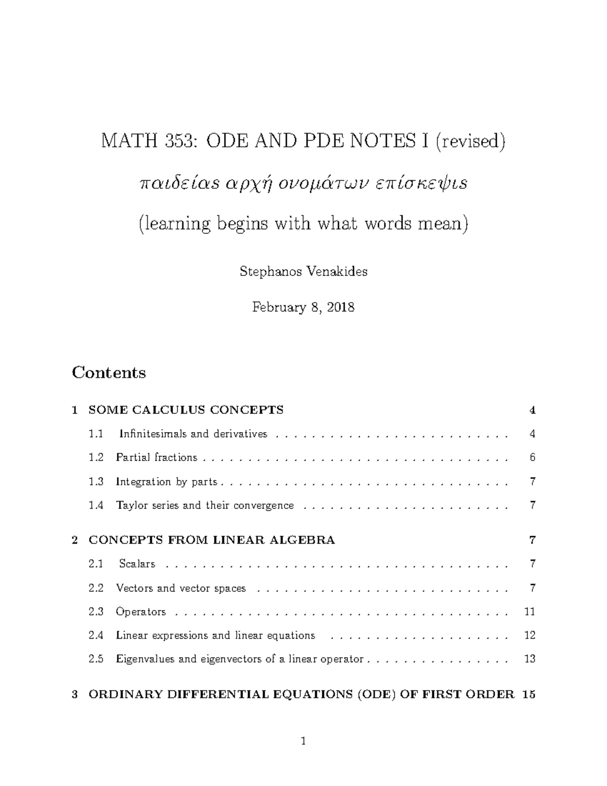 ODE AND PDE Notes I F2018 - MATH 353: ODE AND PDE NOTES I (revised) η ...