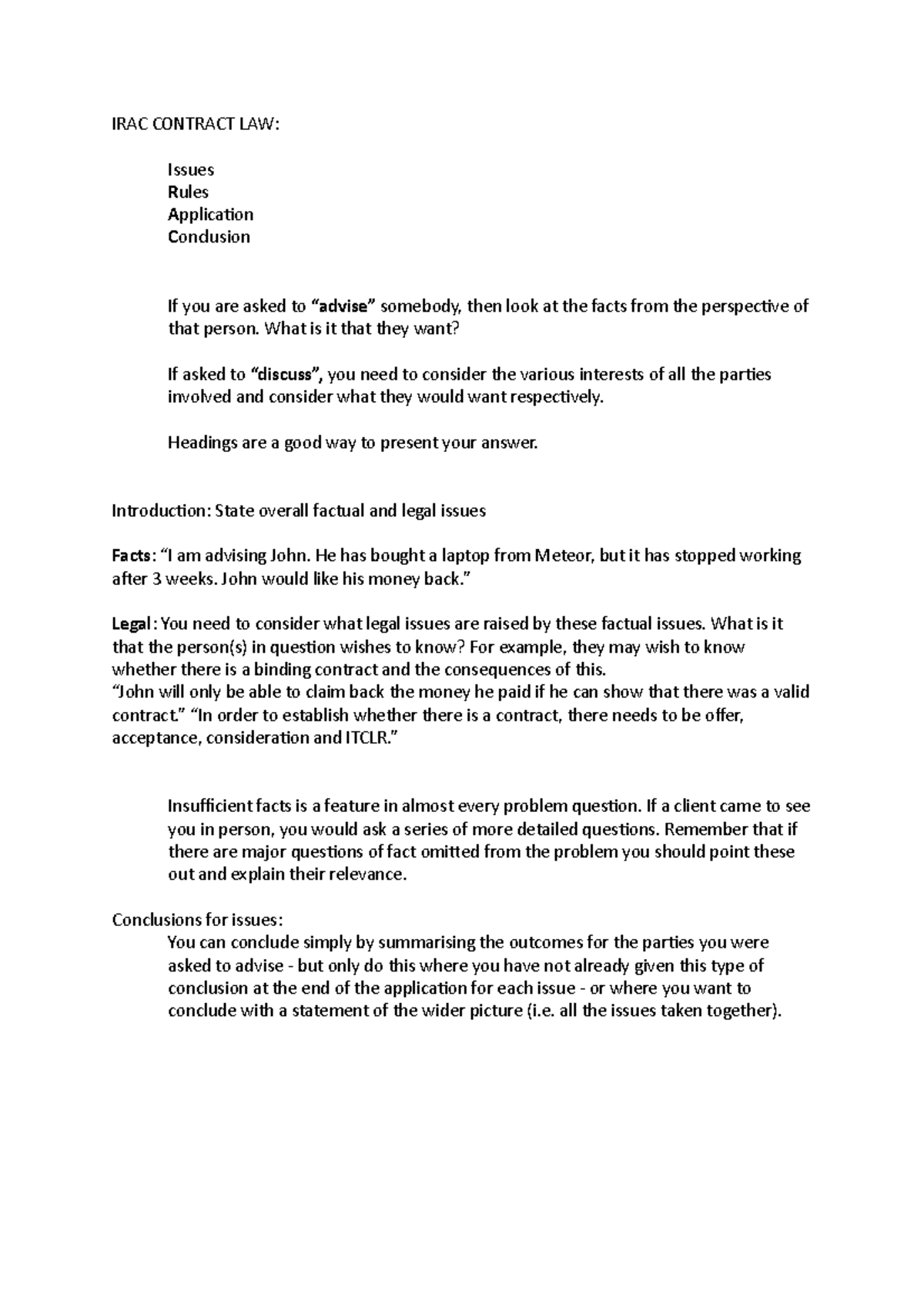 IRAC Analysis of Contract Law Issues: Case Studies & Advice - Studocu