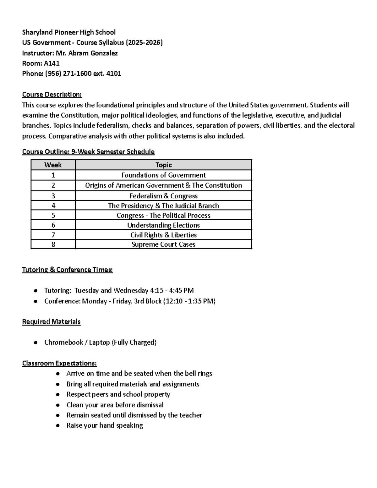 US Government Syllabus 25-26 (Gonzalez) - Sharyland Pioneer High School ...