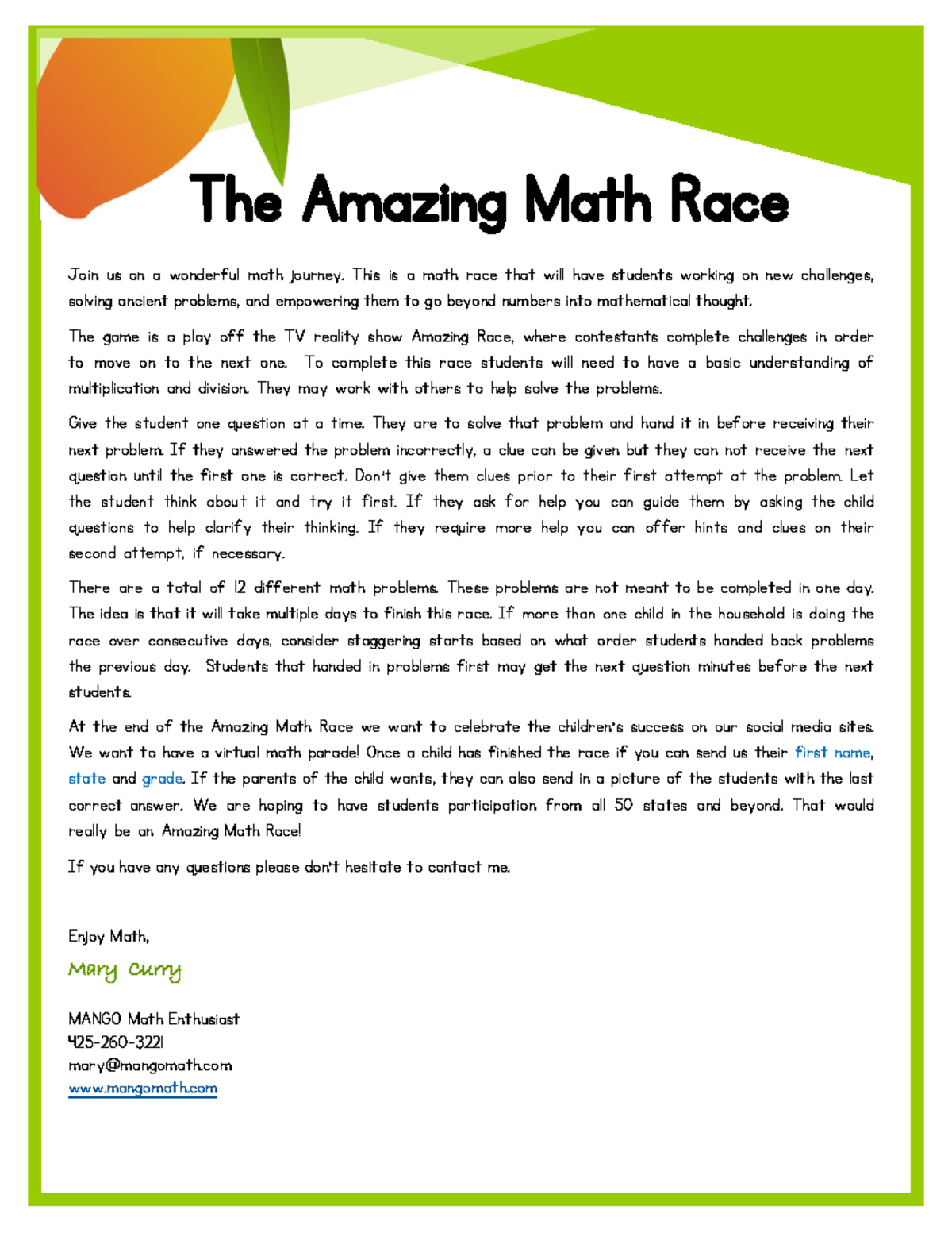 MATH Amazing Math Race - Grade 9 Challenge Activities - Studocu