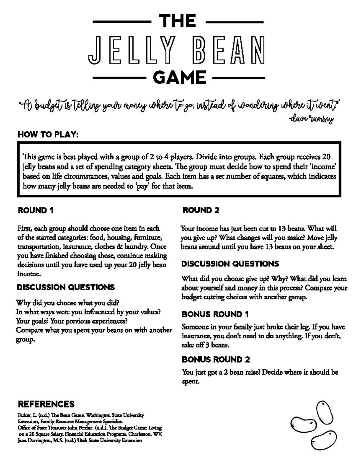 JELLY-BEAN-GAME: Budgeting Life Skills Workshop Guide - Studocu