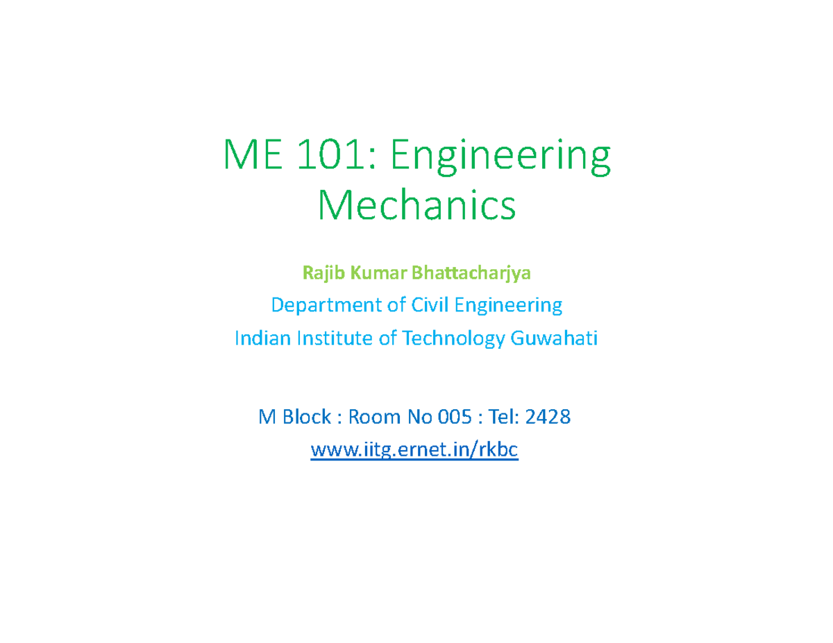 ME 101: Engineering Mechanics - Friction and Equilibrium Concepts - Studocu