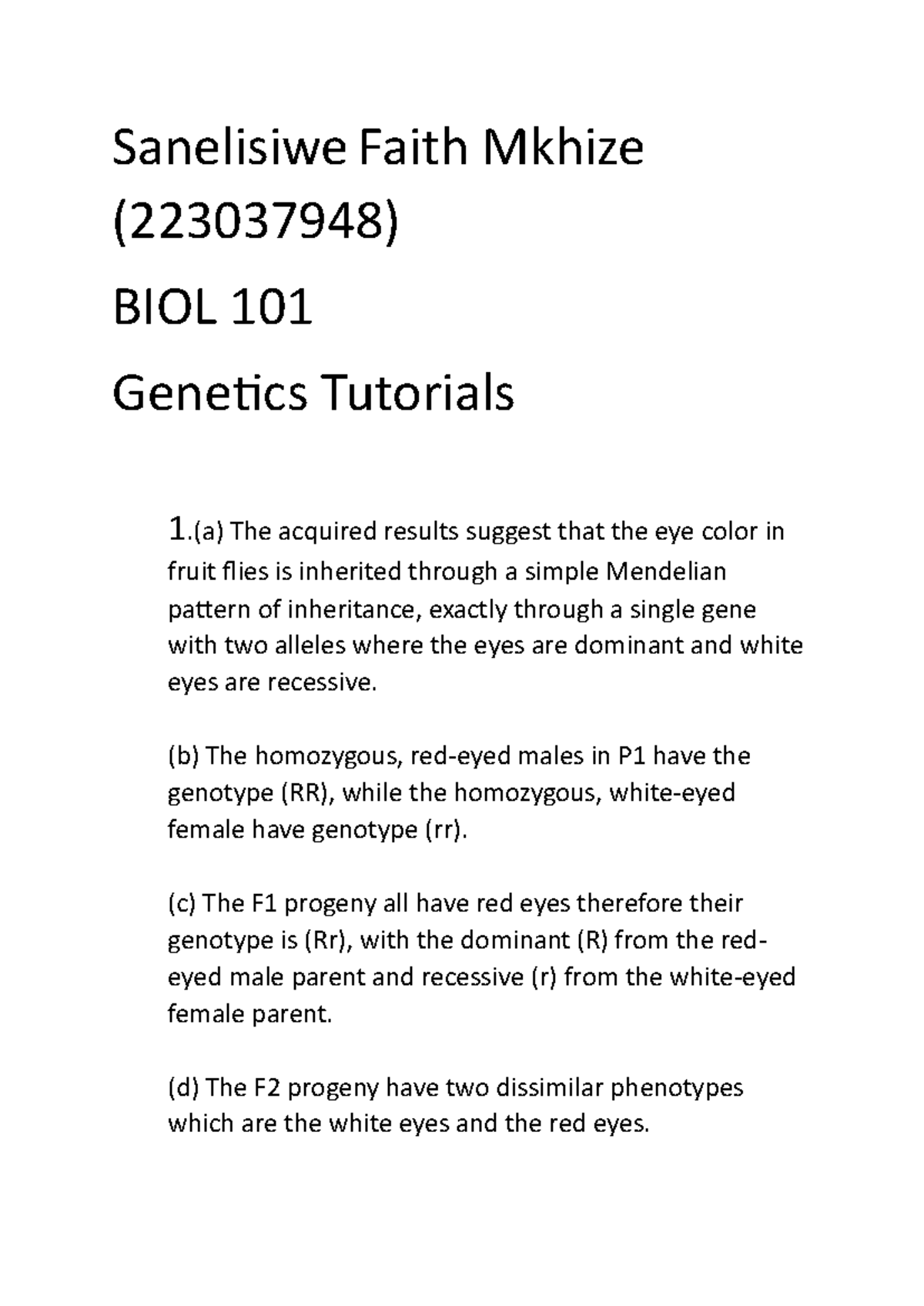 Genetics Tutorials BIOL 101: Mendelian Inheritance Insights - Studocu