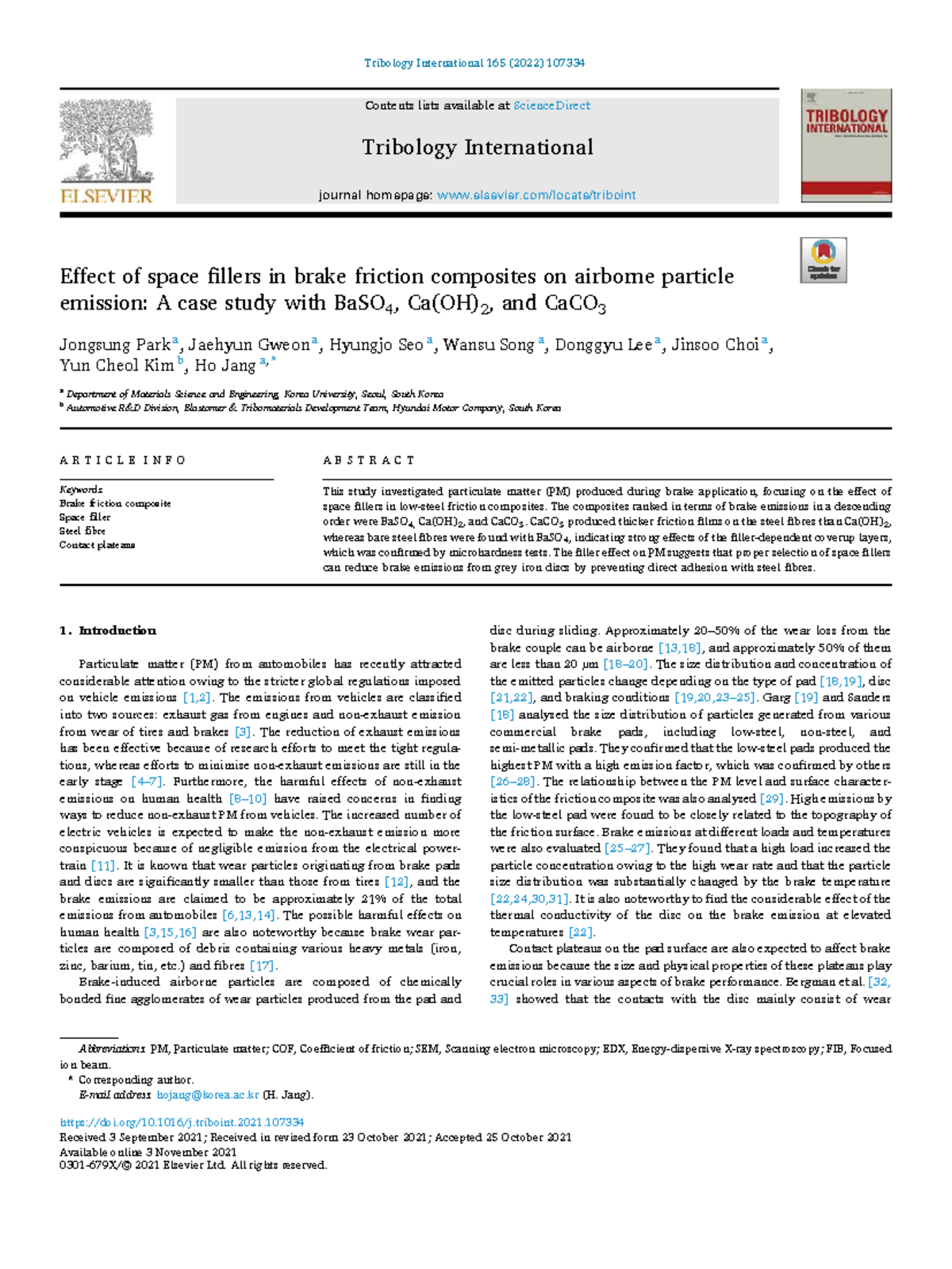 Effect of Space Fillers on Brake Emissions: A Case Study (MSE 2022 ...