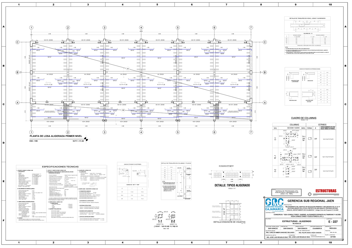 Bloque 23- Aligerado-1 - DETALLE DE TRASLAPES EN COLUMNAS Y PLACAS H/ H ...