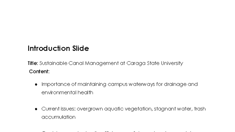 Sustainable Canal Management Strategies: A Slide Guide for CS 101 - Studocu