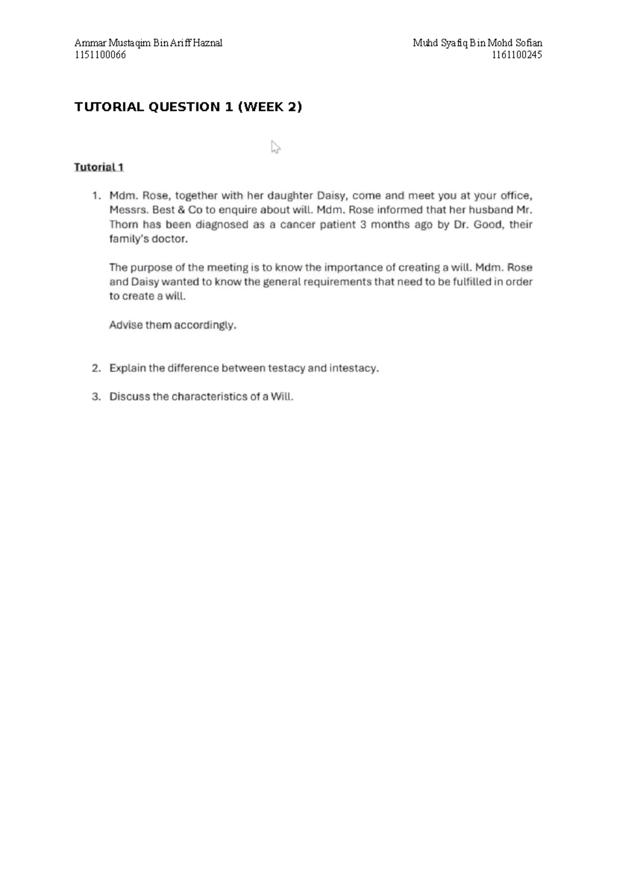 Tutorial Question 1 - Law of Succession - Ammar Mustaqim Bin Ariff ...