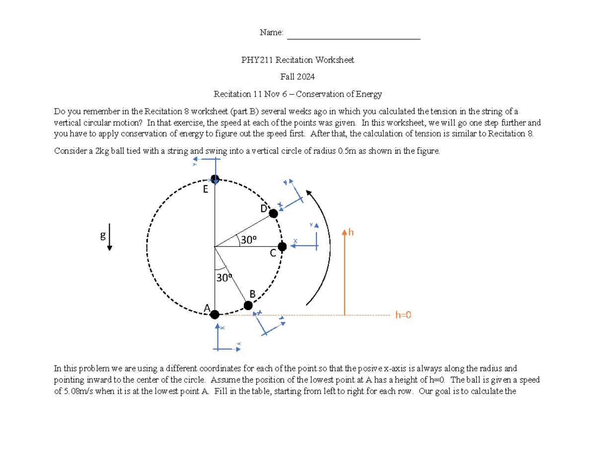 PHY211 Recitation 11 - Energy Conservation Techniques (Nov 6, 2024 ...