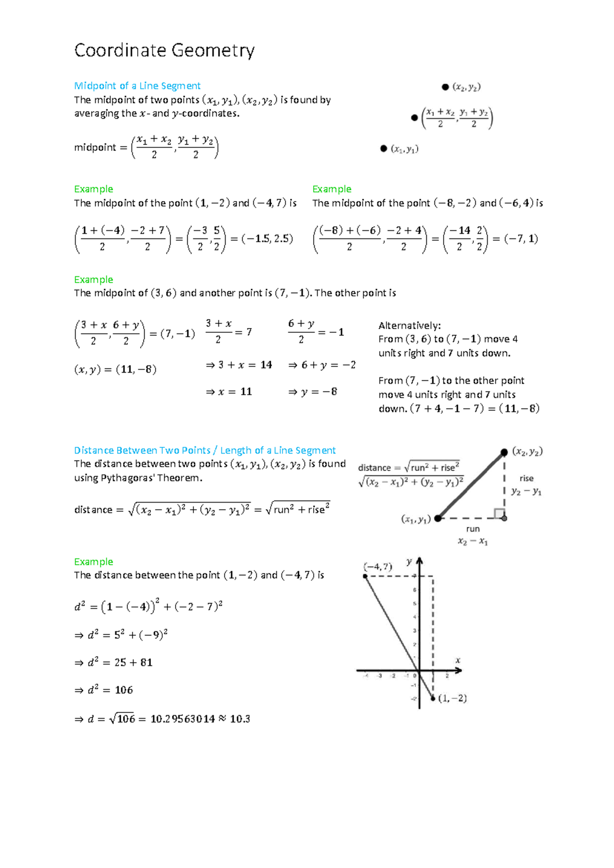 Coordinate Geometry (MATH101) - Midpoint and Distance Summary - Studocu