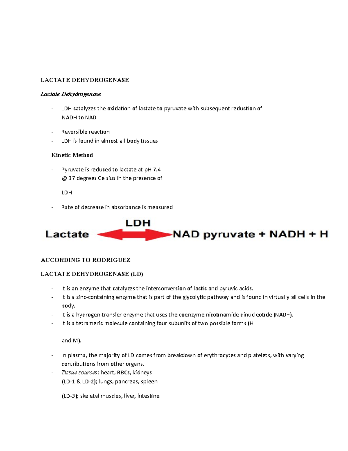 Lactate Dehydrogenase (LDH) Overview and Kinetics Analysis - Studocu